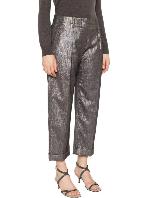 Brunello Cucinelli Pleated Metallic Trousers - Brown