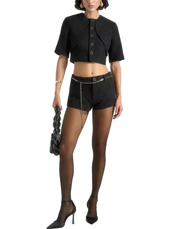 Manière De Voir Alba Mock-neck Curve-detail Tweed Top - Black