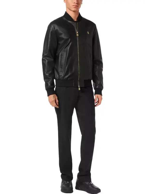 BILLIONAIRE Leather Bomber Jacket - Black