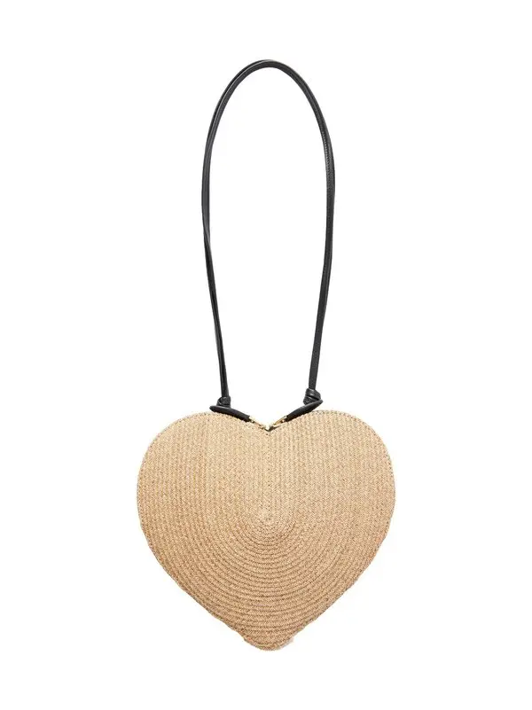 Alaïa Heart-shaped Raffia Shoulder Bag With Leather Trim - Neutrals