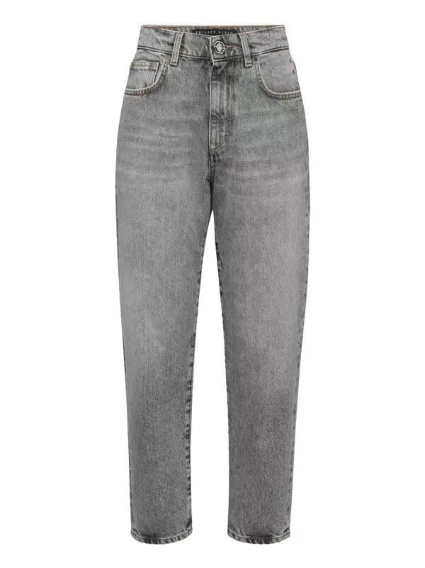 Philipp Plein Mom Fit Jeans With Rear Logo Patch - Grey