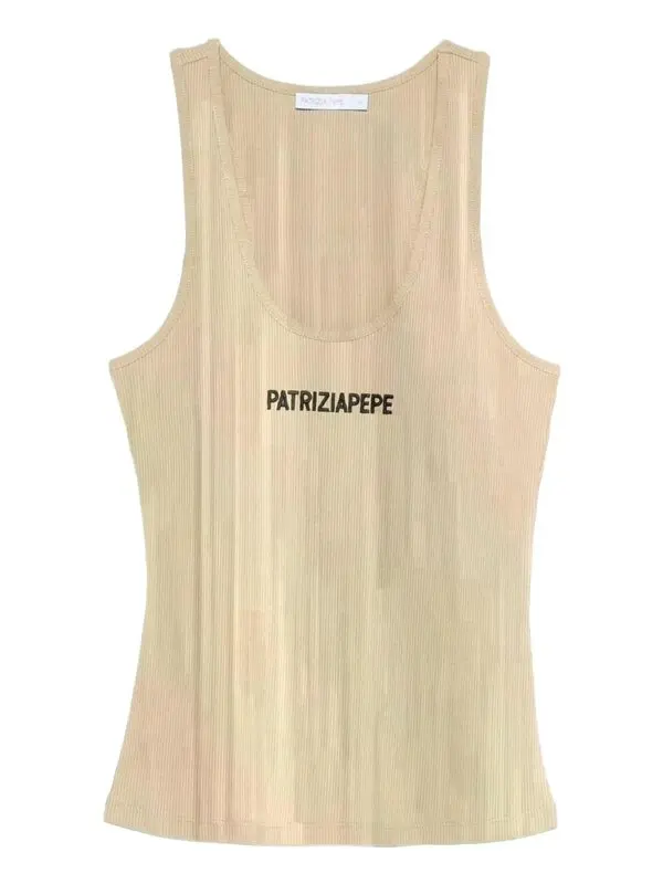 Patrizia Pepe Ribbed Tank Top With Logo Embroidery - Neutrals
