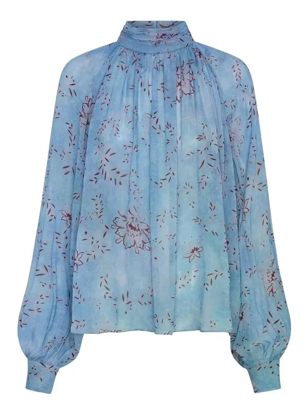 NICHOLAS Solene Floral-print High-neck Top - Blue