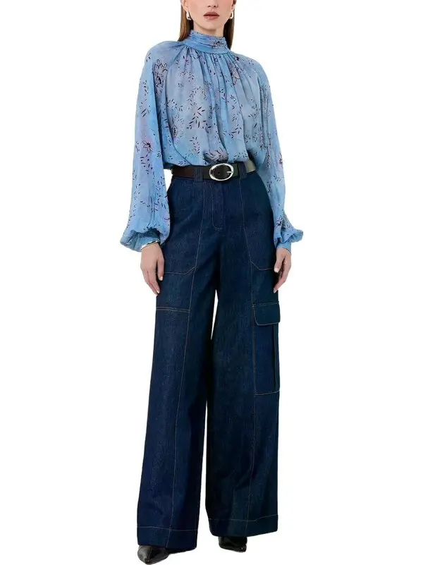 NICHOLAS Solene Floral-print High-neck Top - Blue