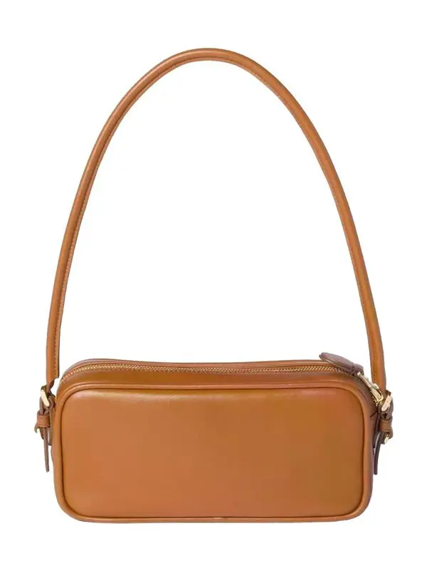 Miu Miu Mini Leather Shoulder Bag With Logo Detail - Brown
