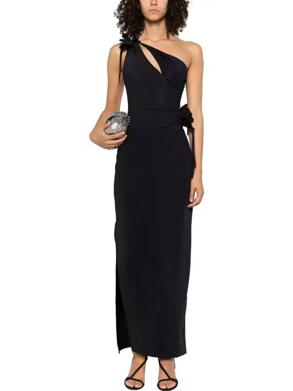Coperni One-shoulder Flower-embellished Maxi Dress - Black