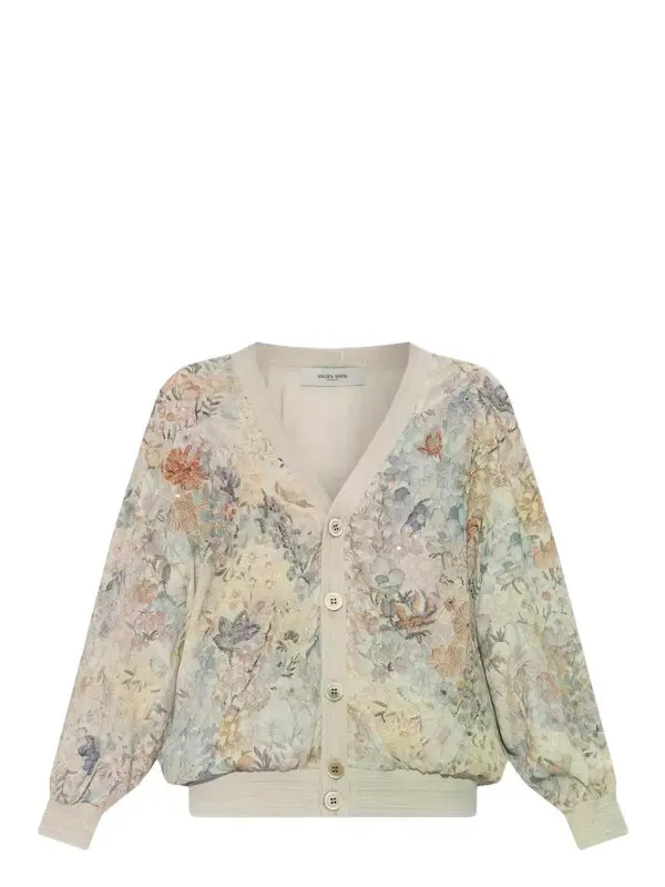 GOLDEN GOOSE Embellished Floral V-neck Cardigan - Neutrals