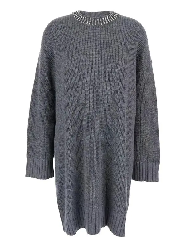 Pinko Embellished Neckline Knit Mini Dress - Grey