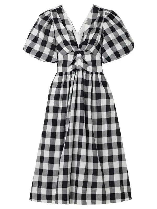 Sea Gathered Gingham Cotton-poplin Midi Dress - Multi