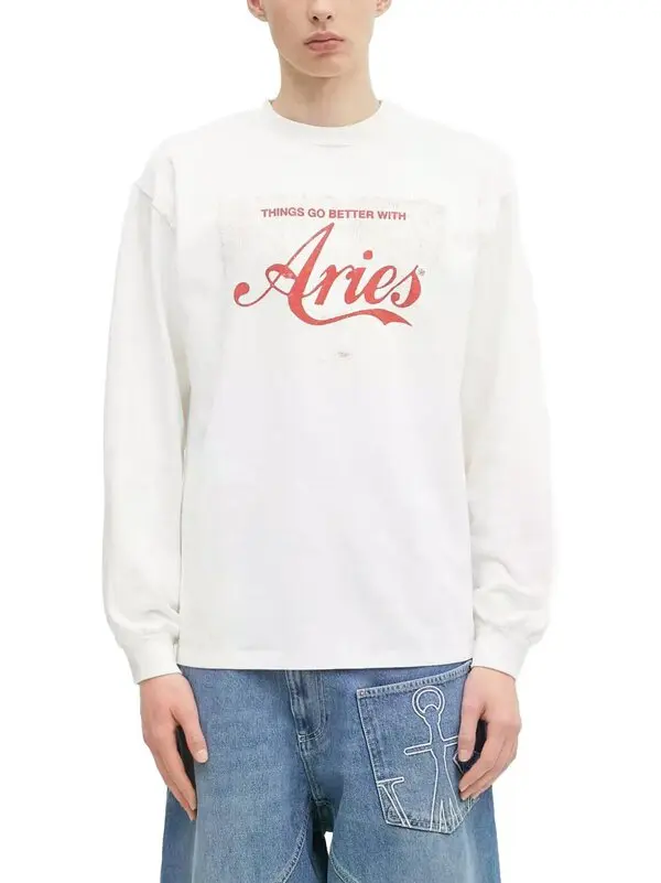 Aries Logo-print Long-sleeve Sweatshirt - Neutrals