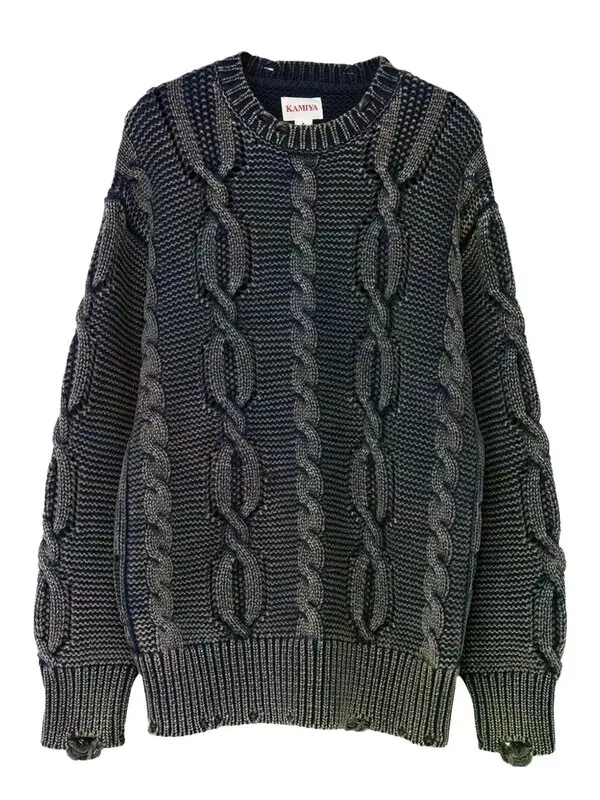KAMIYA Cable Knit Distressed Sweater - Black