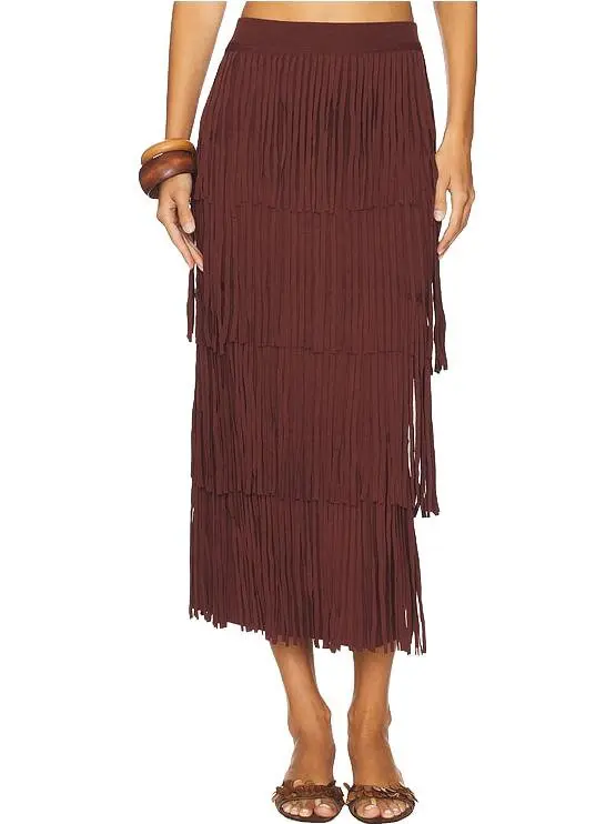 SIMONMILLER Za Za Knit Fringe Skirt In . Also - Brown