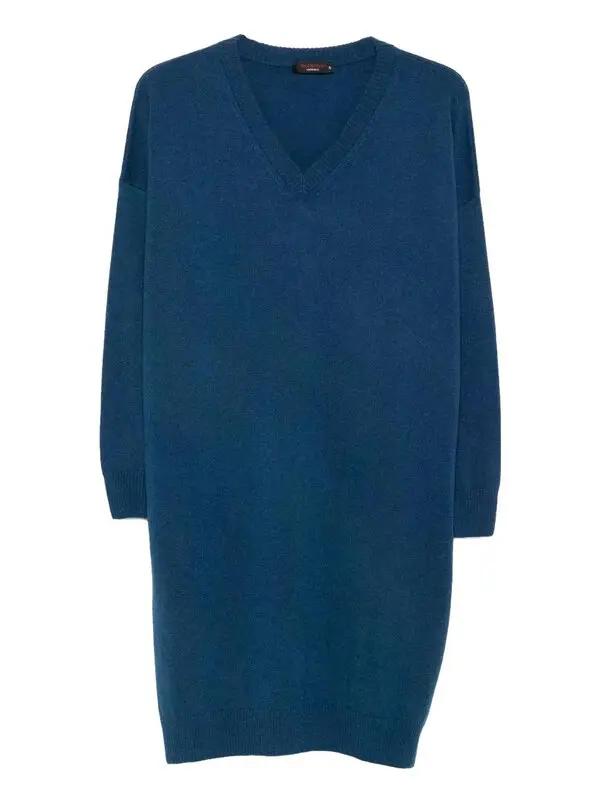 Incentive! Cashmere V-neck Midi Dress - Blue