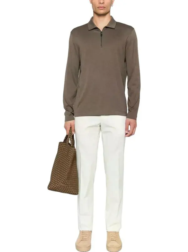 Canali Zip-neck Long-sleeve Sweater - Brown