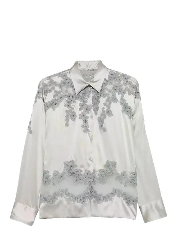 Ermanno Scervino Lace Embellished Silk Shirt - Grey