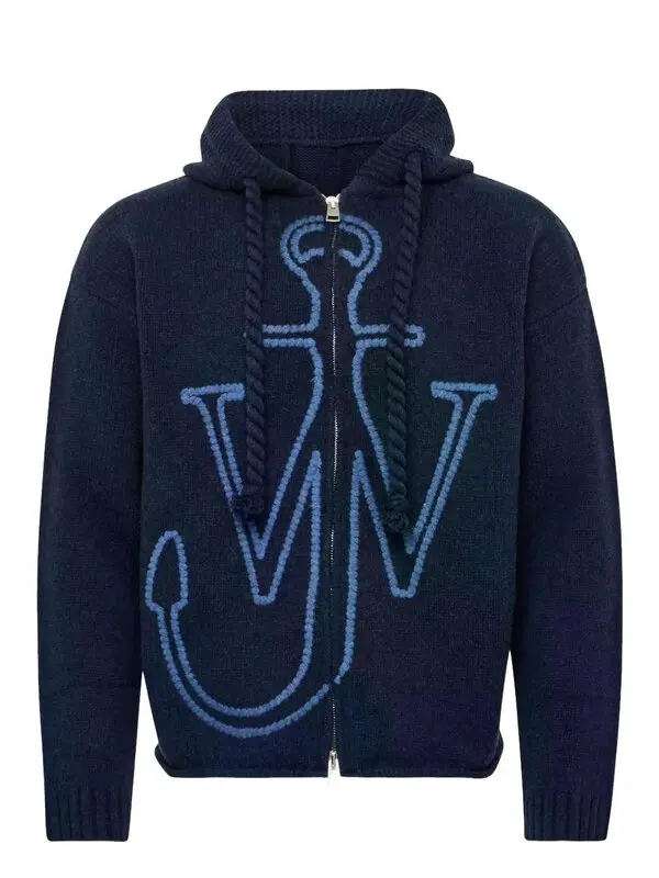 JW Anderson Anchor-logo Hooded Zip-up Cardigan - Blue