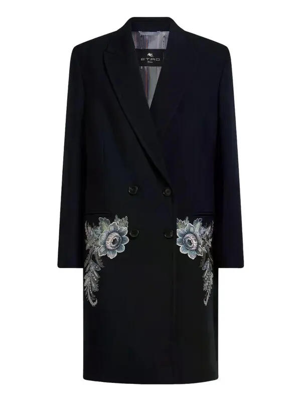 Etro Embroidered Double-breasted Coat - Blue