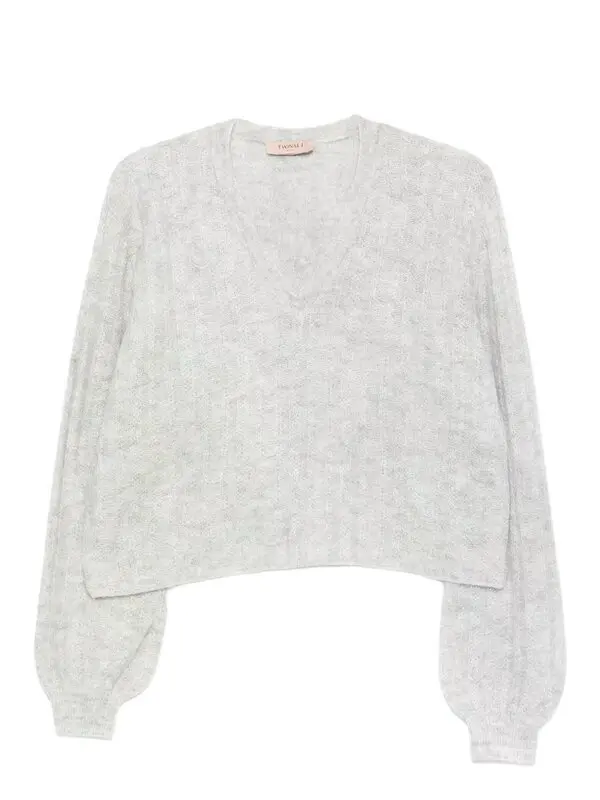 TWINSET V-neck Balloon Sleeve Cropped Sweater - Grey