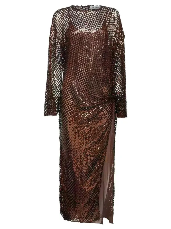 Attico Sequin-embellished Gathered Maxi Dress - Brown