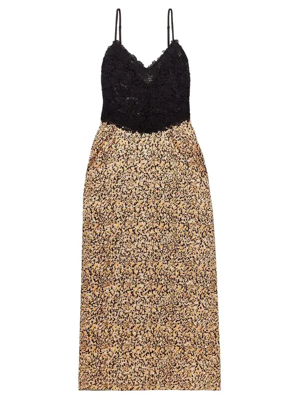 KIKA VARGAS Petra Lace And Printed Satin Maxi Dress - Neutrals