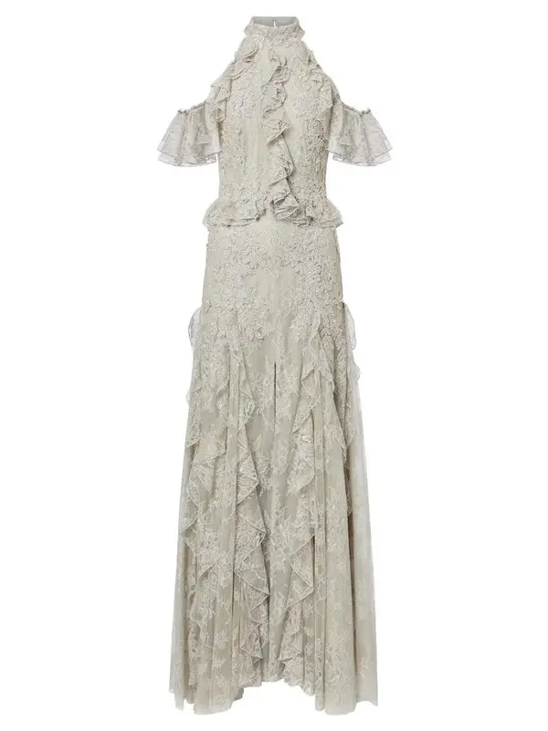 Costarellos Rhodine Embellished Lace Gown - Grey