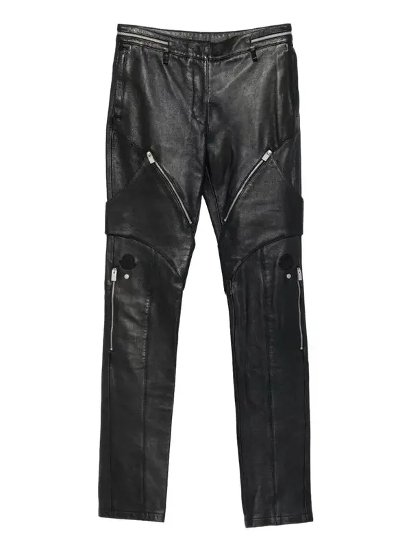 Moncler Sheepskin Leather Trousers With Zip Detailing - Black