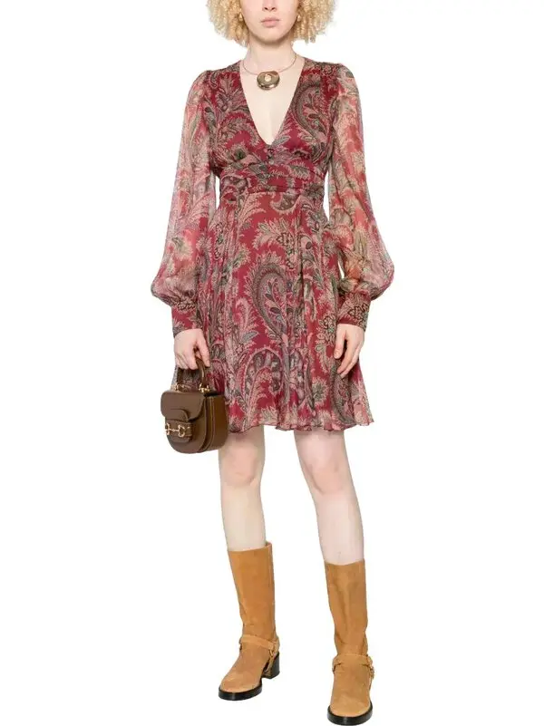 Etro Paisley Print V-neck Mini Dress - Red