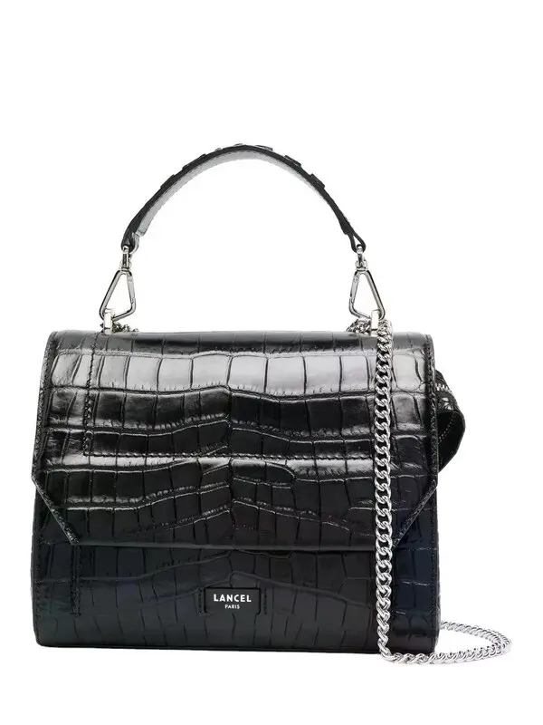 LANCEL Crocodile-embossed Leather Tote Bag - Black