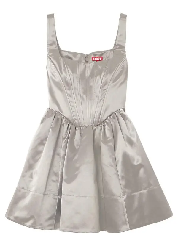 Staud Landscape Gathered Satin Mini Dress - Silver