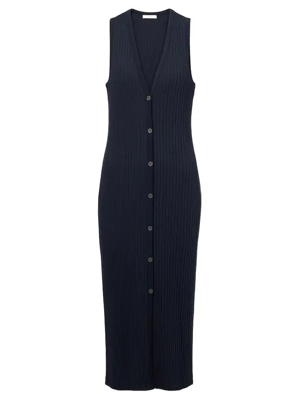 Vince Ribbed Knit Midi Dress - Blue