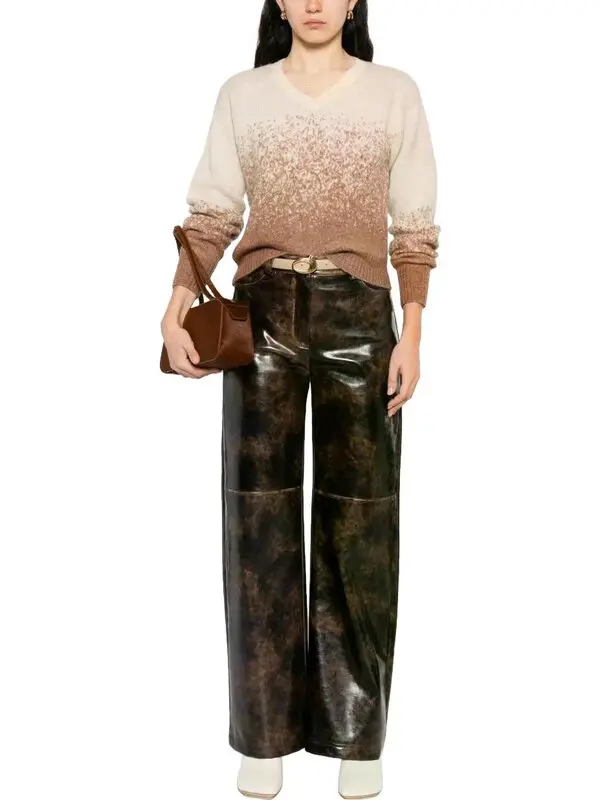 Patrizia Pepe Coated-fabric Printed Trousers - Brown