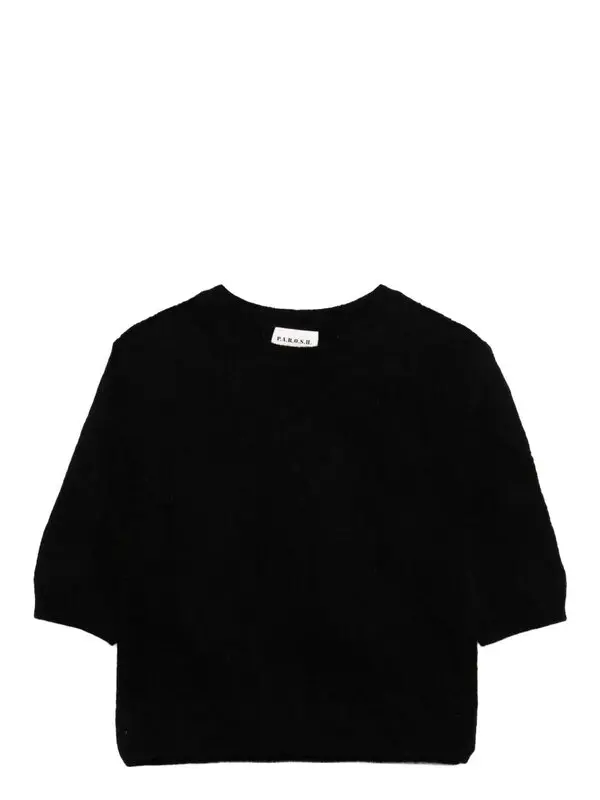 P.a.r.o.s.h Round Neck Short Sleeve Cropped Sweater - Black