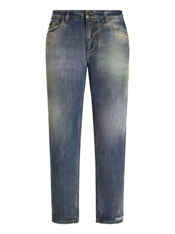 Dolce & Gabbana Faded Effect Logo Plaque Jeans - Blue