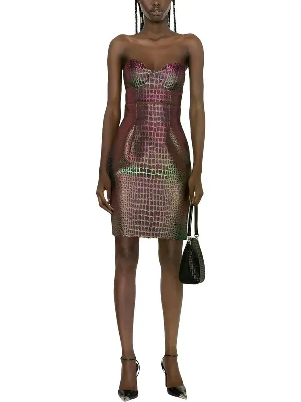 Balmain Embossed Crocodile Effect Strapless Crop Top - Pink