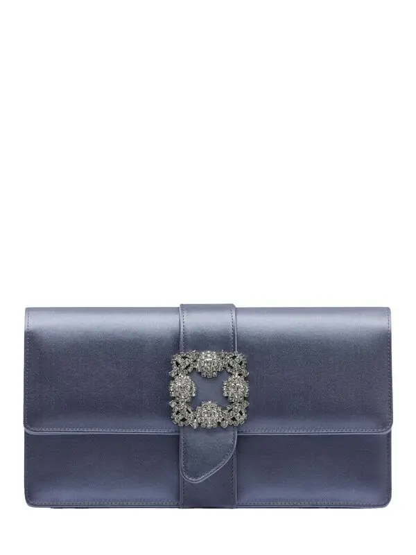 Manolo Blahnik Capri Embellished Satin Clutch - Blue