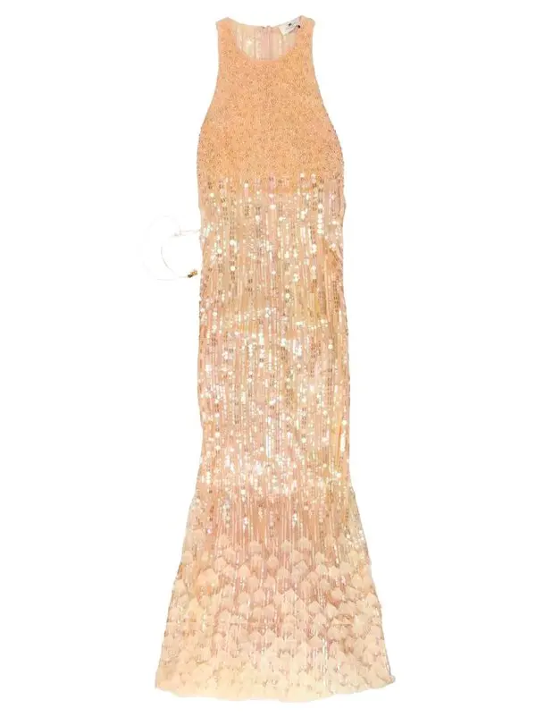 Elisabetta Franchi Sequin-embellished Maxi Evening Dress - Neutrals