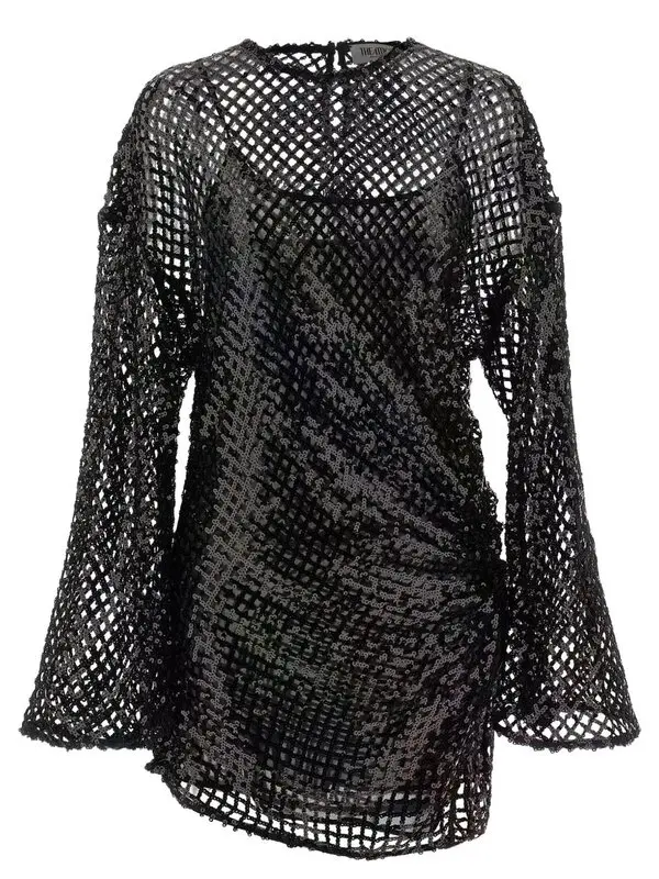 Attico Sequinned Mesh Mini Dress - Black