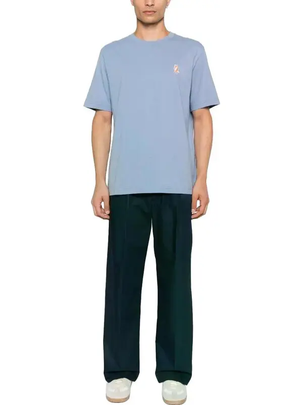 Maison Kitsuné Standing Fox-embroidered Cotton T-shirt - Blue