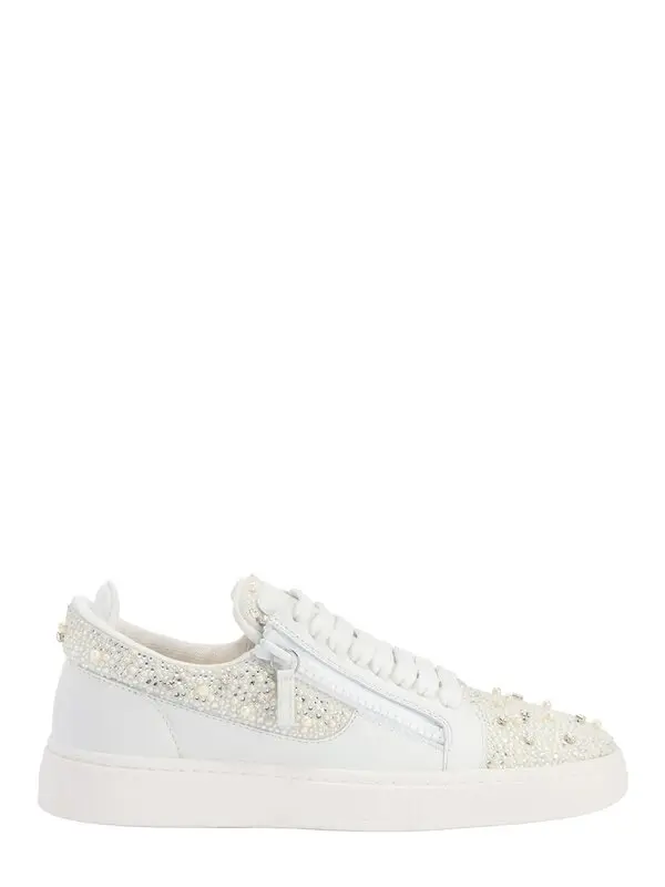 GIUSEPPE ZANOTTI Embellished Lace-up Low-top Sneakers - White