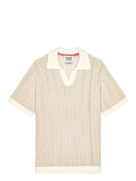 Scotch & Soda Open Structured Knitted V-neck Shirt - Cream