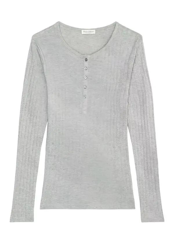 Marc O'polo Ribbed Henley Top - Grey