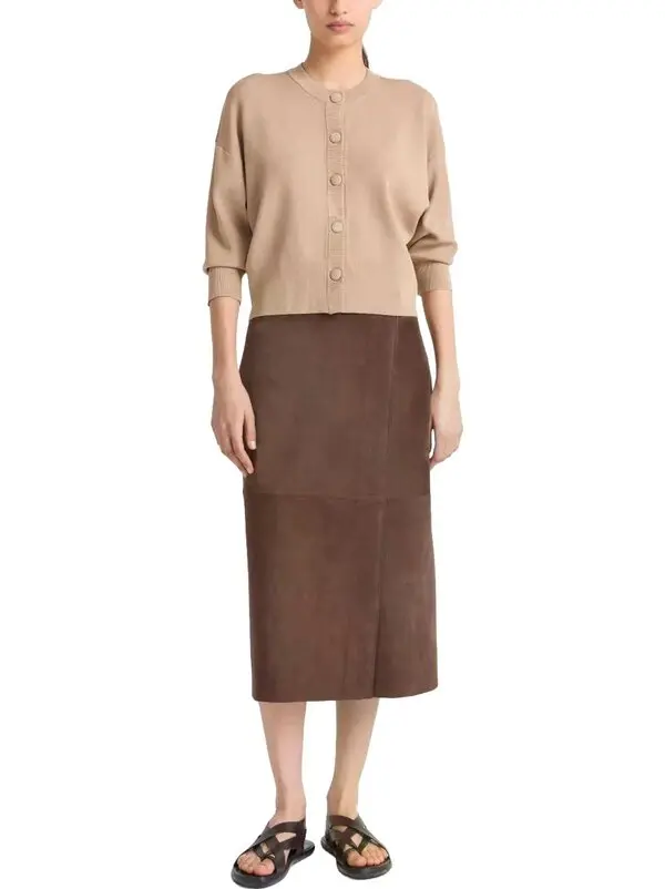 YVES SALOMON Suede Midi Skirt - Brown