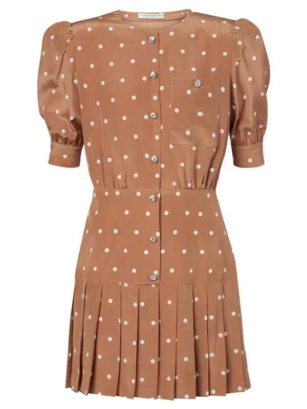 Alessandra Rich Pleated Polka-dot Minidress - Brown