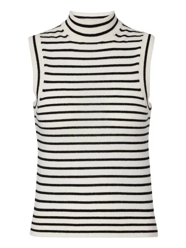 NILI LOTAN Masha Striped Cashmere Turtleneck Top - White