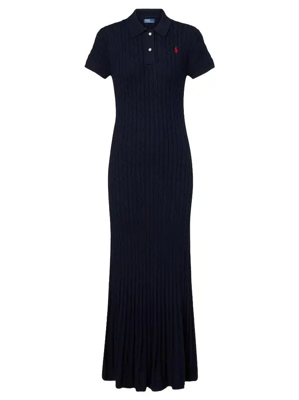 Polo Ralph Lauren Ribbed-knit Cotton-blend Maxi Dress - Blue
