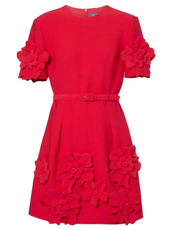 LEO LIN Aurelie Floral Appliqué Mini Dress - Red
