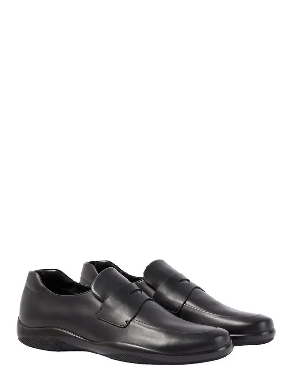 Prada Toblach Leather Penny Loafers - Black
