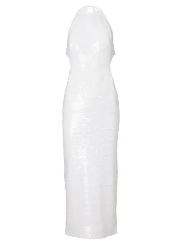 THE NEW ARRIVALS ILKYAZ OZEL Cindy Sequined Halterneck Midi Dress - White
