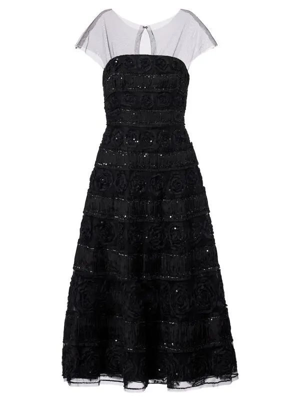 Carolina Herrera Floral-appliqué Sequin Gown - Black