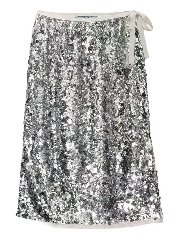 Prada Sequined Wrap Midi Skirt - Silver